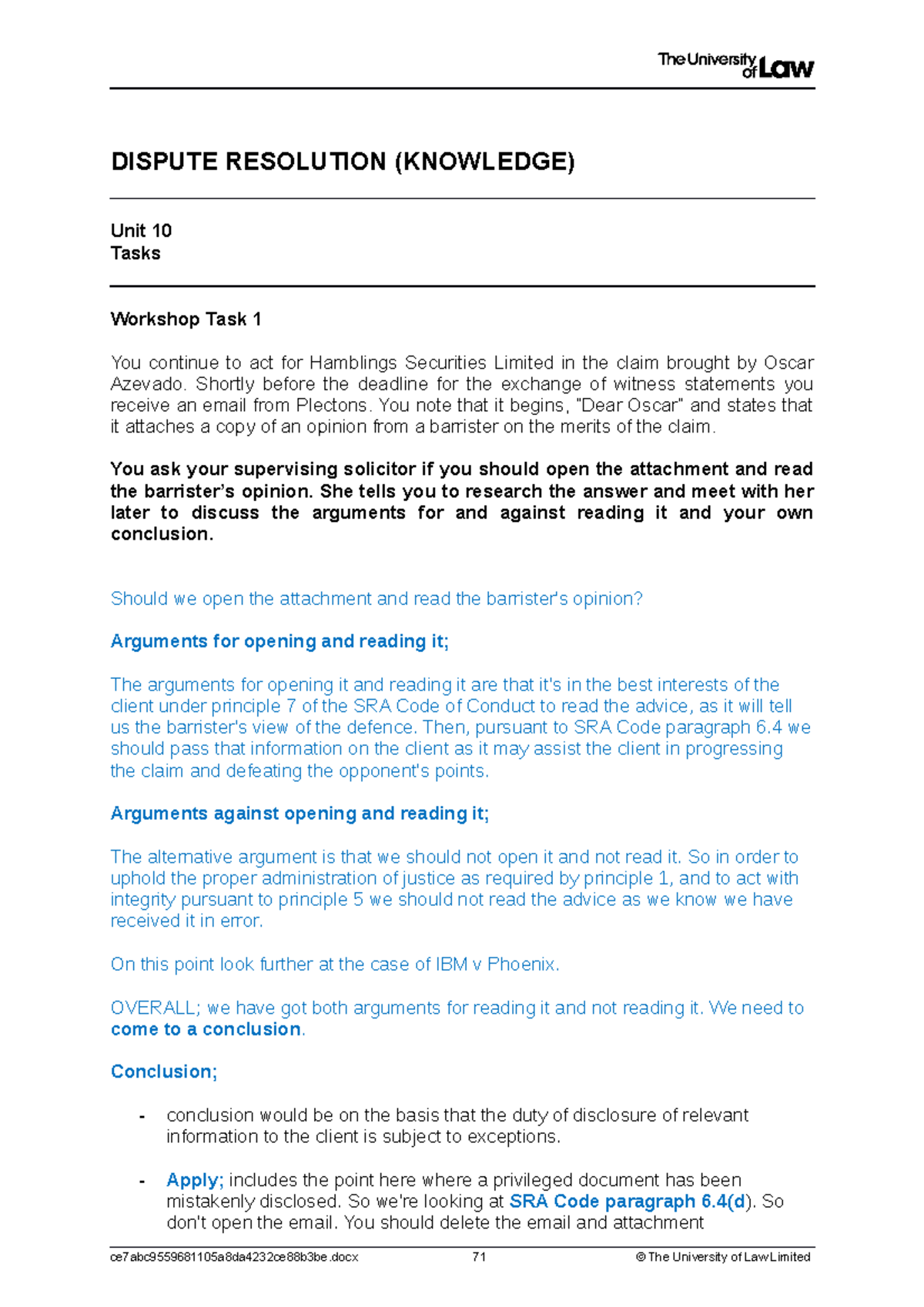 Dispute Resolution w10 part 1 - DISPUTE RESOLUTION (KNOWLEDGE) Unit 10 ...