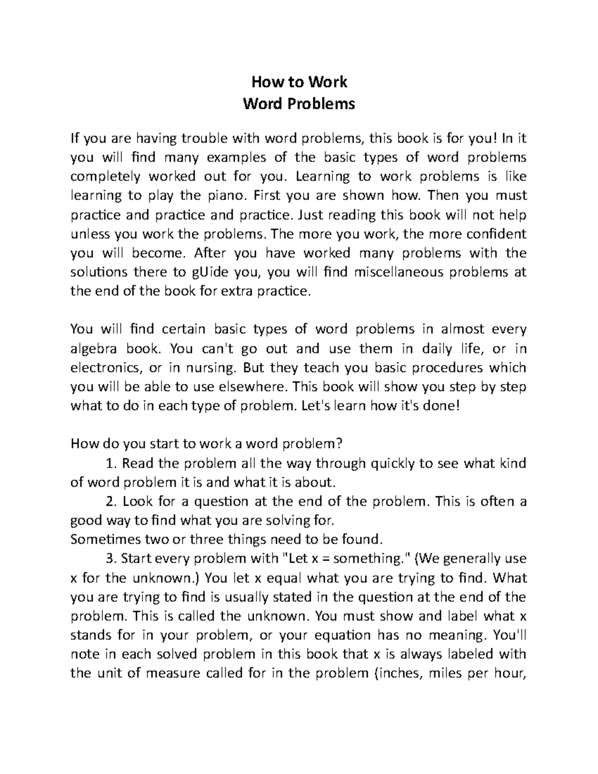 How to Solve Problems (Algebra) - How to Work Word Problems If you are ...