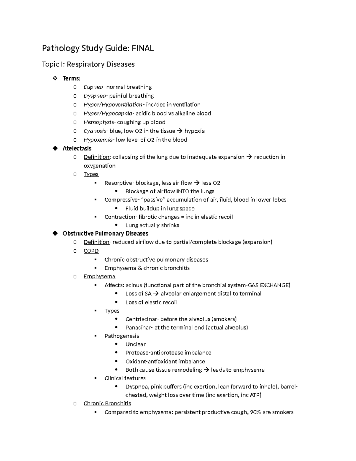 Pathology Study Guide Final - Pathology Study Guide: FINAL Topic I ...