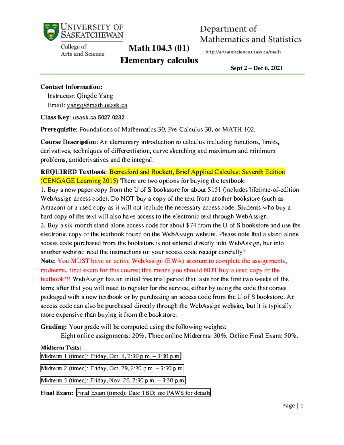 Math104(01)Course Outline T 1 2021 2022-5 - Contact Information ...