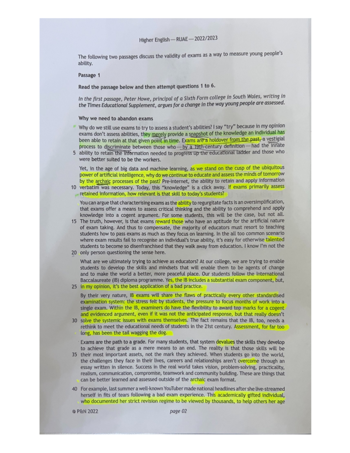 The following two passages discuss the validity of exams as a way to ...