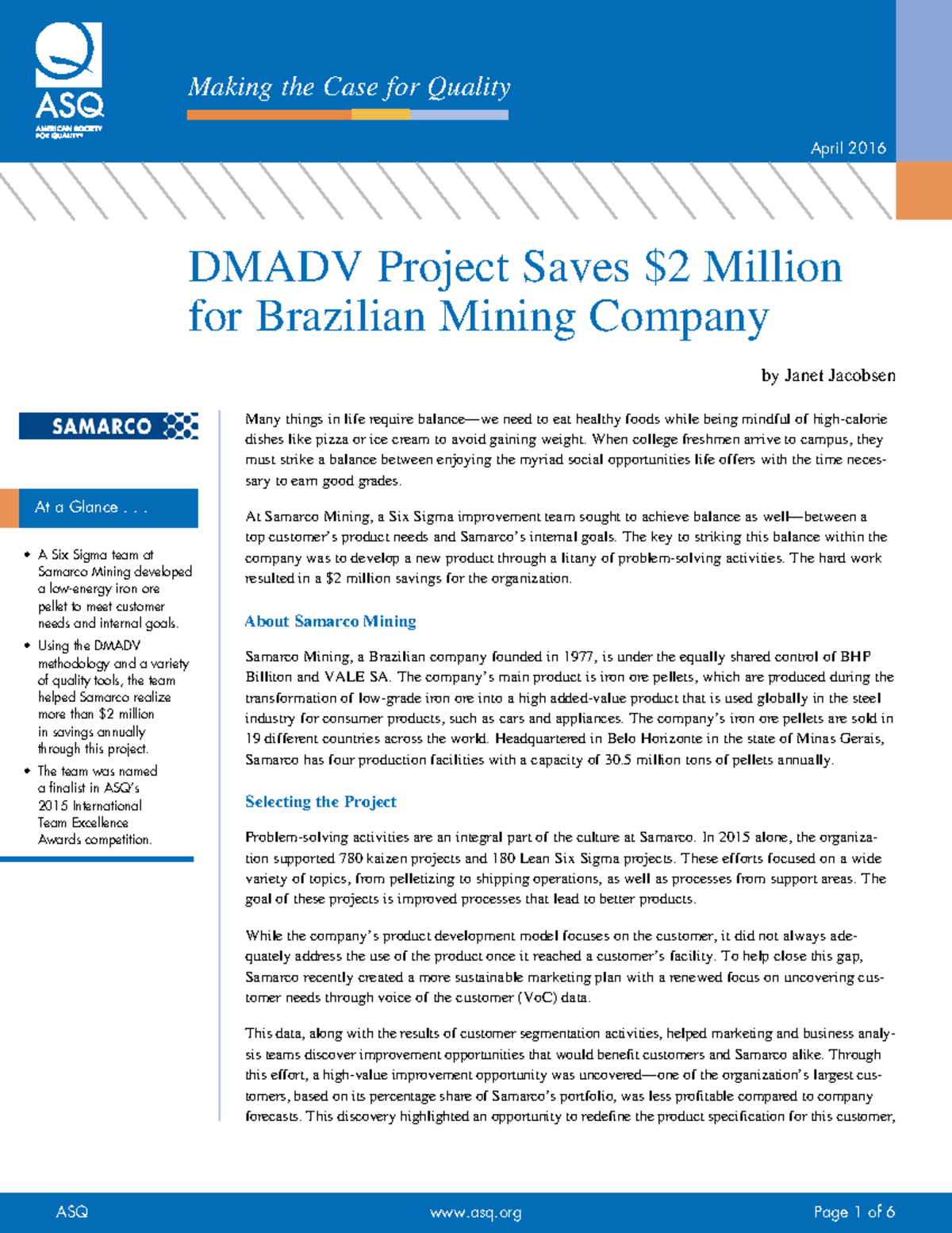 Dmadv Brazilian Mining - Making the Case for Quality April 2016 DMADV ...