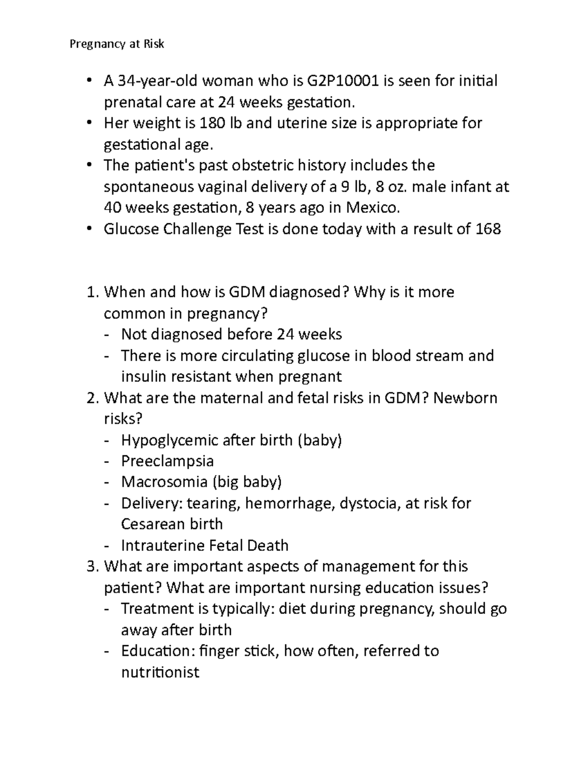 Diabetes Case Study Pregnancy At Risk A 34 year old Woman Who Is Diabetes Case Study Pregnancy At Risk A 34 year old Woman Who Is