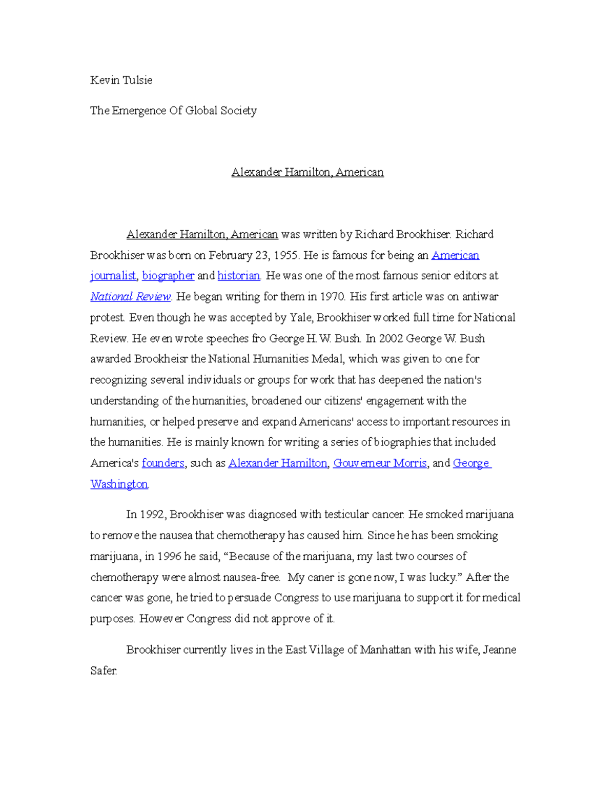 Alexander Hamilton Report - Kevin Tulsie The Emergence Of Global ...