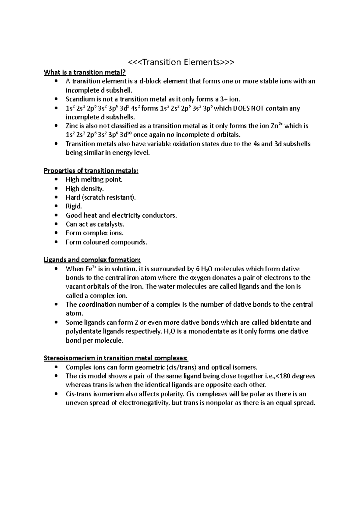 Chem - A-level Chemistry - What is a transition metal? - Studocu