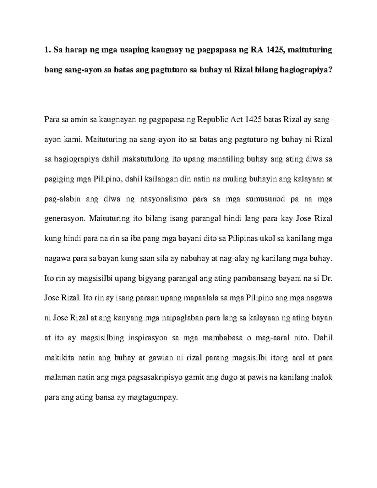 Group 4 Sulating Diwa Blg. 1 - Rizal Course - San Carlos - Studocu