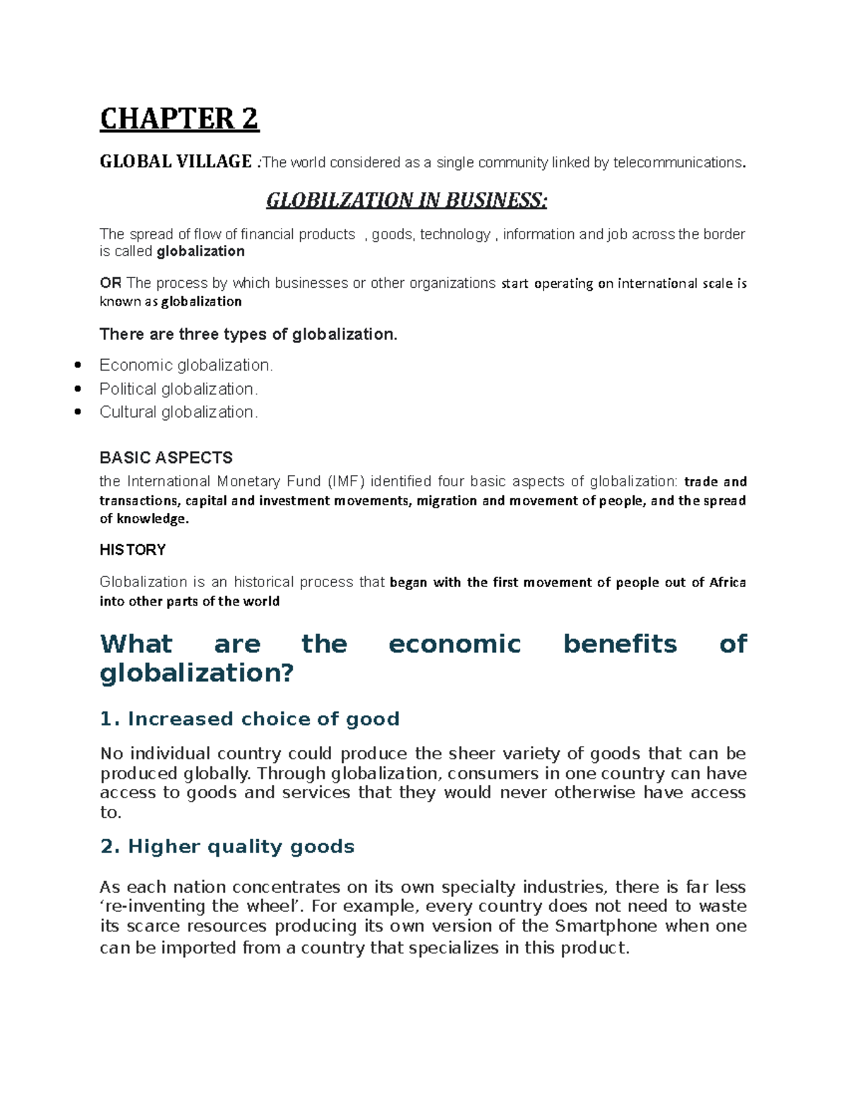ITB (chapter 2) ethics - notes - CHAPTER 2 GLOBAL VILLAGE :The world ...