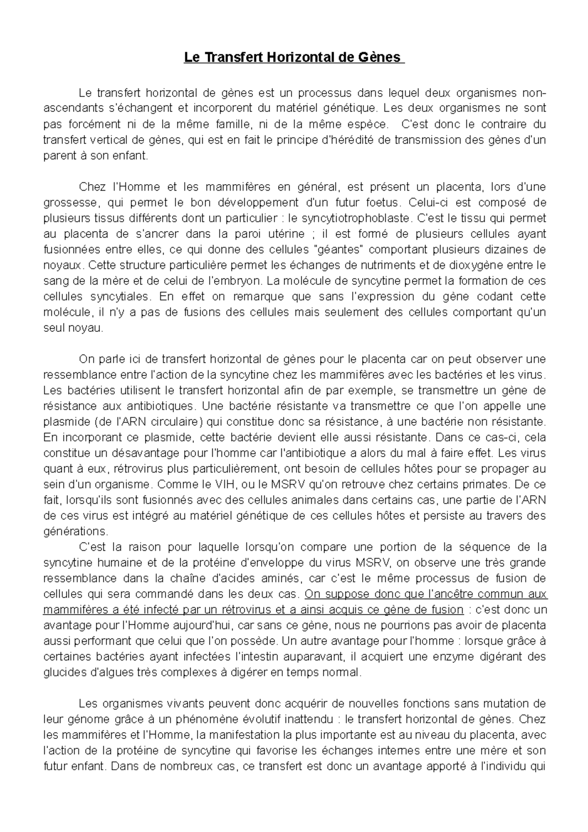 Le Transfert Horizontal de Gènes - Le Transfert Horizontal de Gènes Le ...