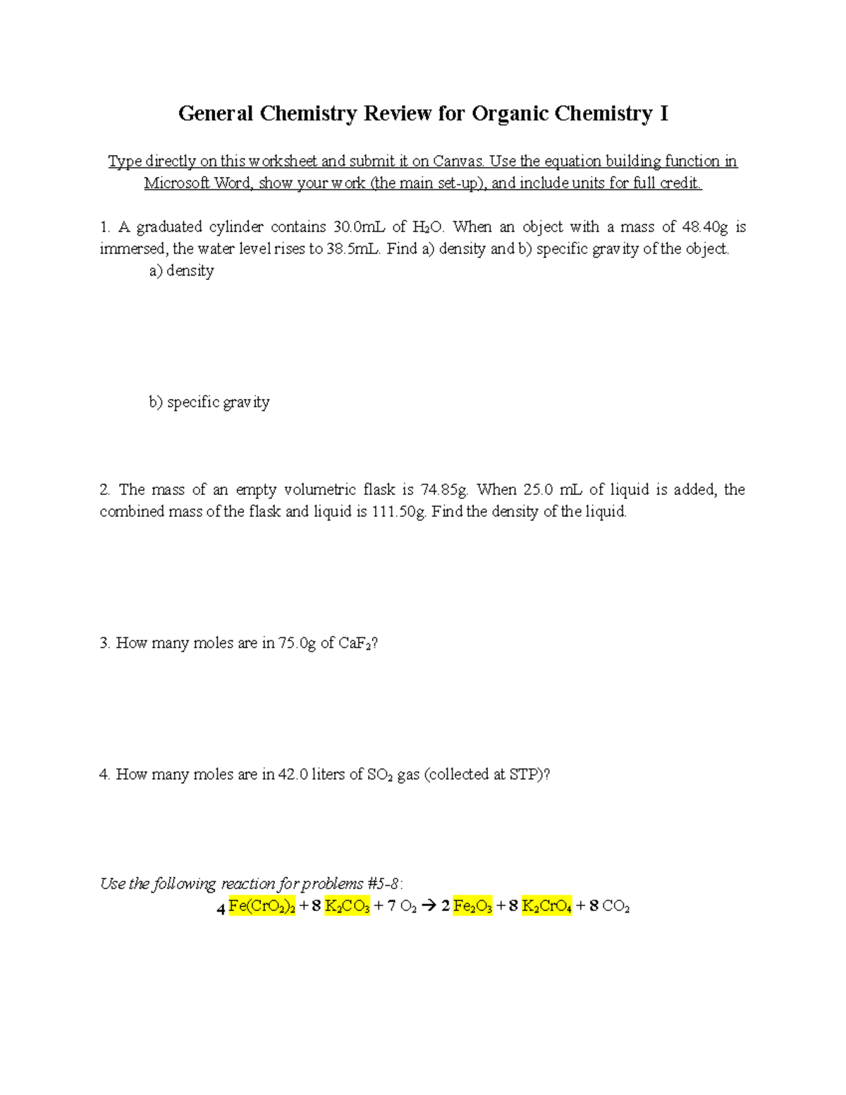 Gen Chem Review - General Chemistry Review for Organic Chemistry I Type ...