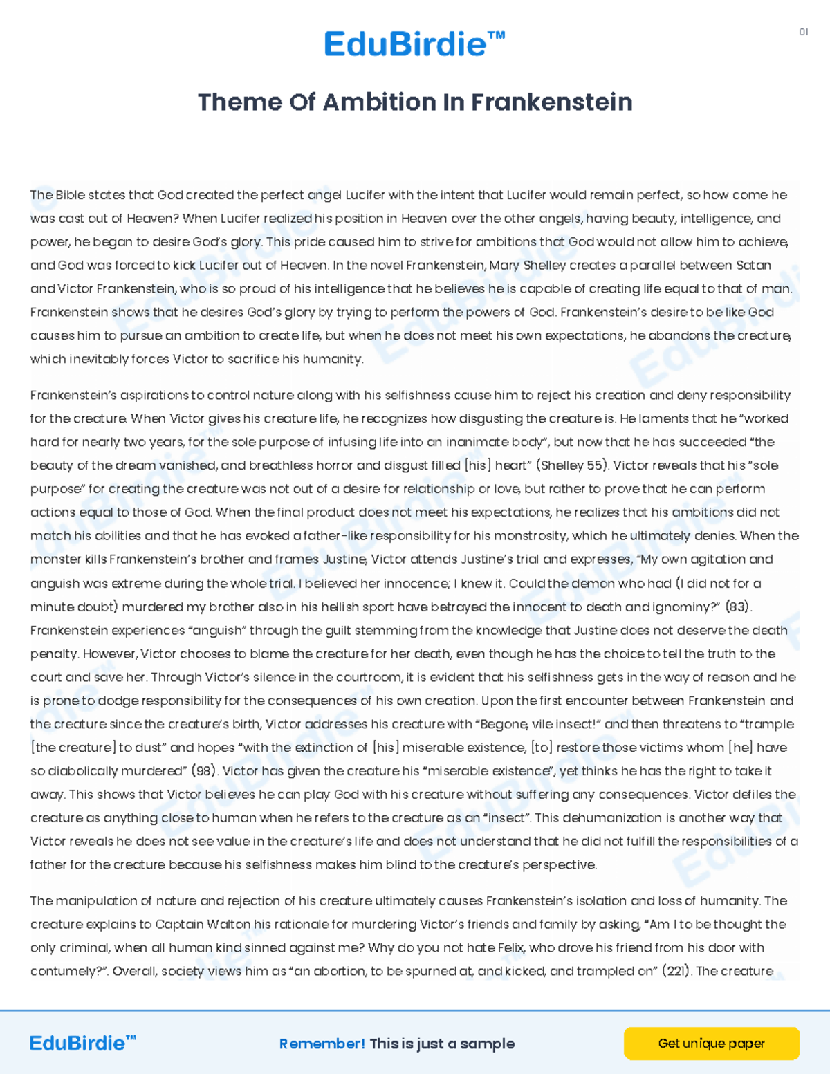 Theme Of Ambition In Frankenstein - This pride caused him to strive for ...