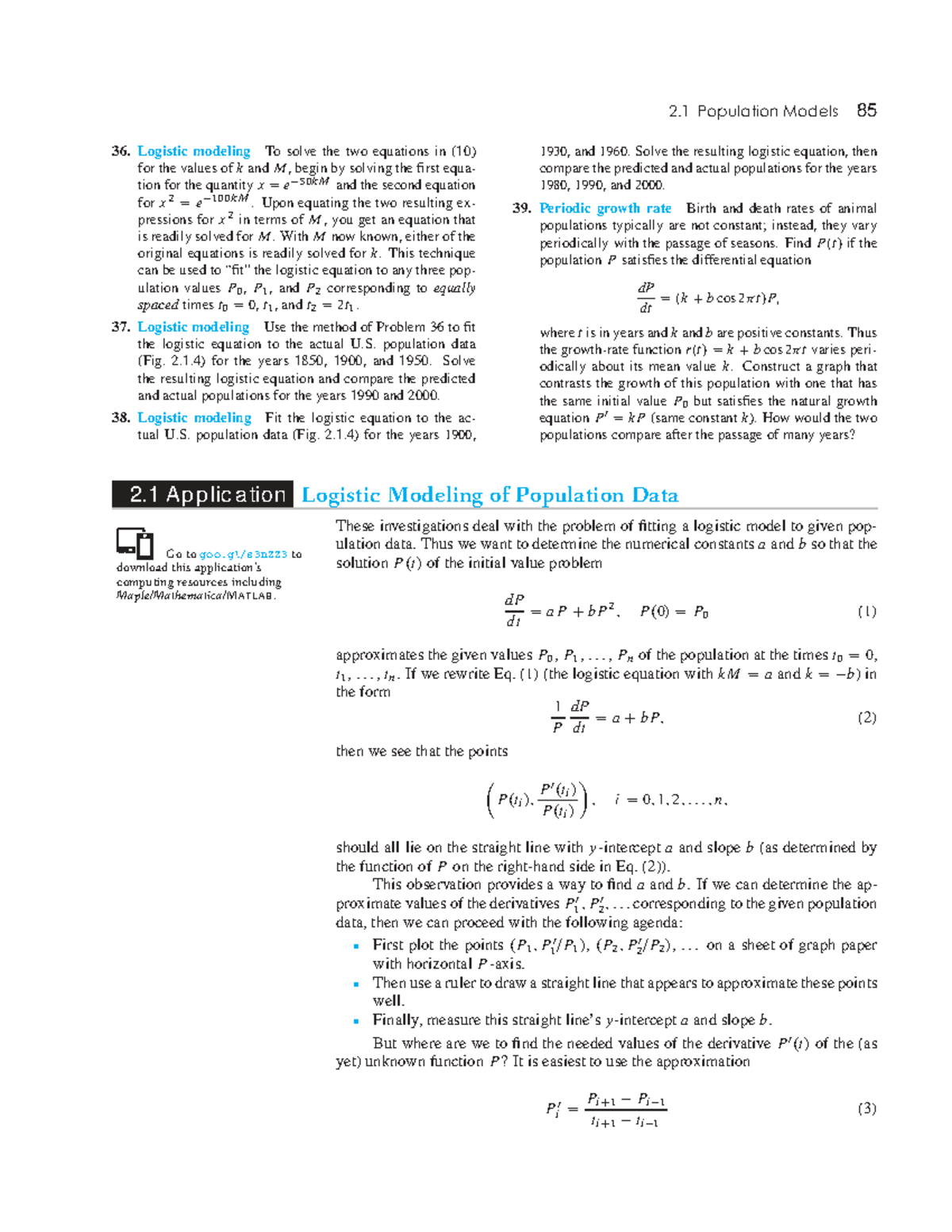 Differential-equations- (2)-34 - 2 Population Models 85 36. Logistic modeling To solve the two ...