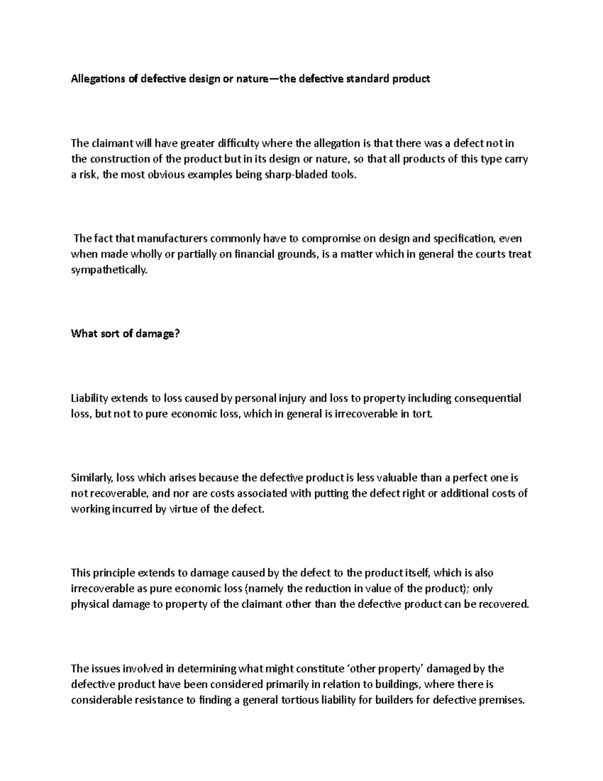 Allegations of defective design or nature—the defective standard ...