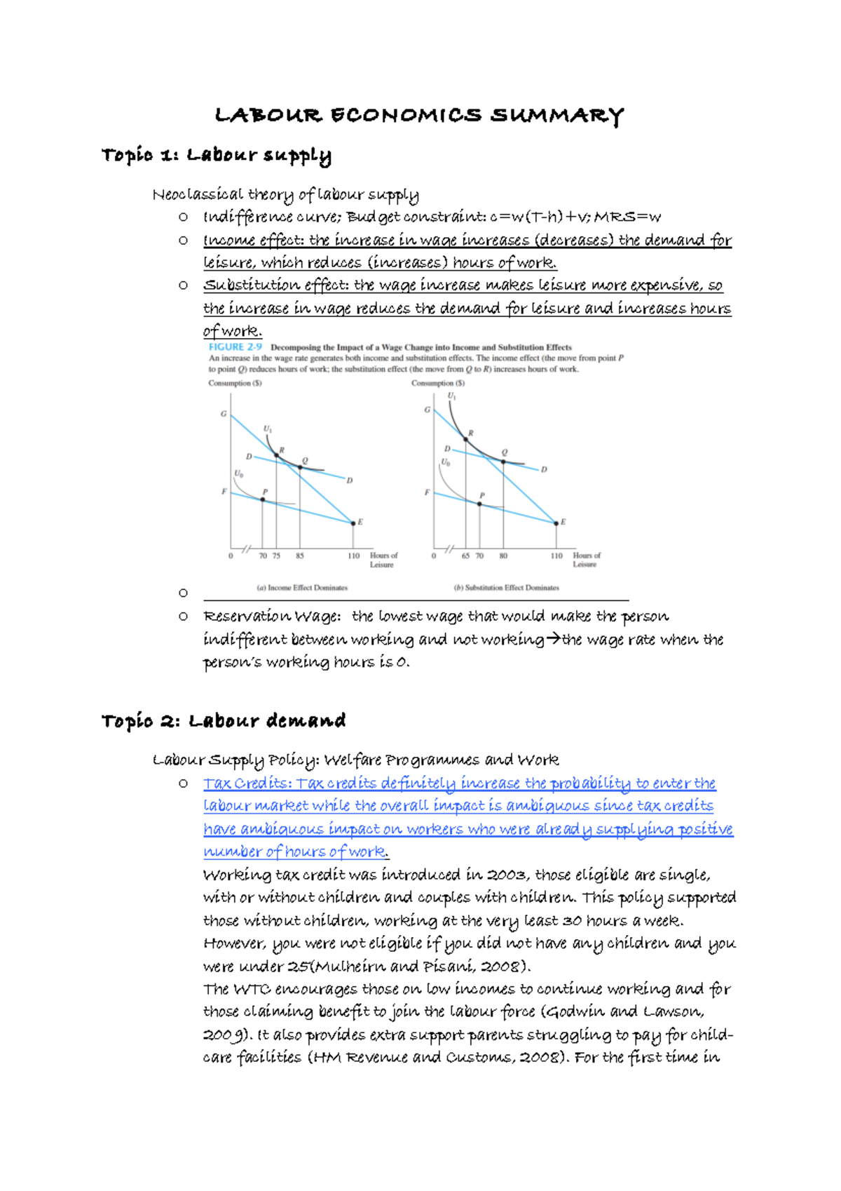 Labour Economics Summary - LABOUR ECONOMICS SUMMARY Topic 1 : Labour ...