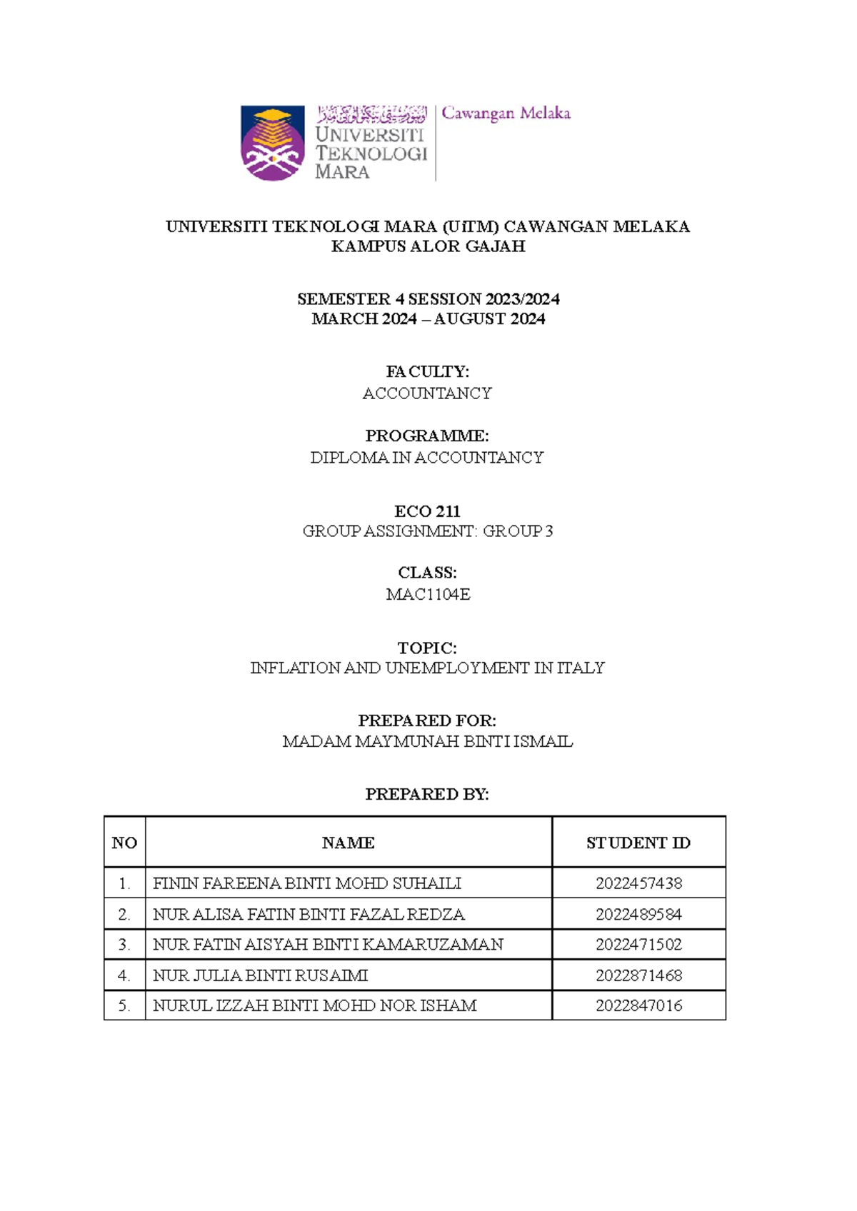 Draft 1 Gp Assignment Universiti Teknologi Mara Uitm Cawangan