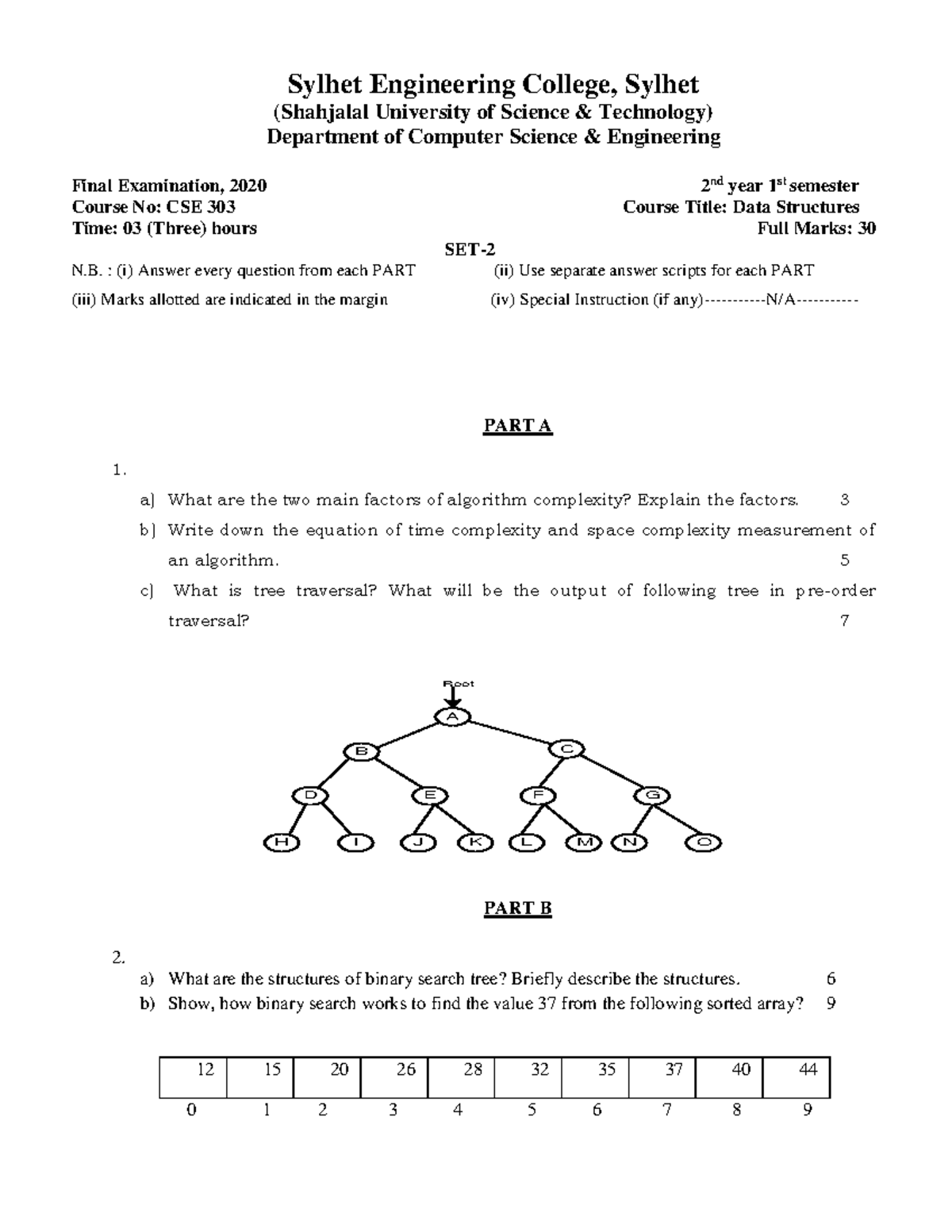 CSE 303 DS Set 2 - question - PART A 1. a) What are the two main ...