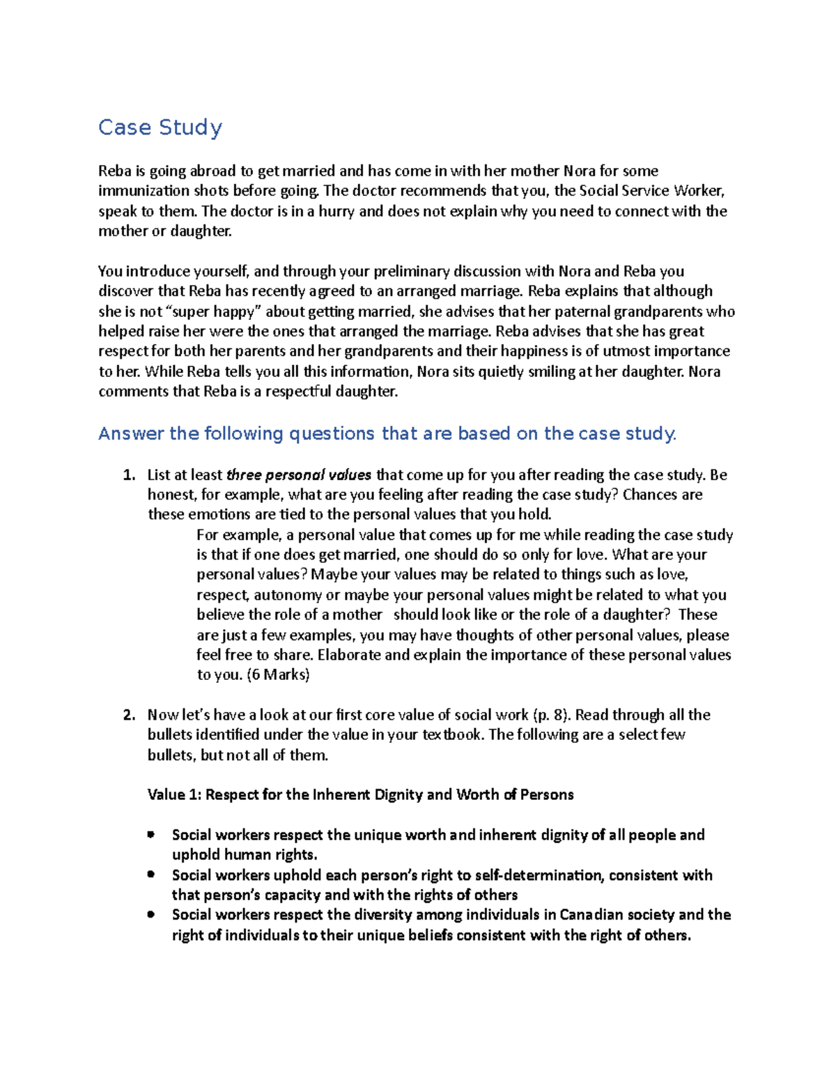 Reba and Nora Case Study Worksheet in our lives - Case Study Reba is ...
