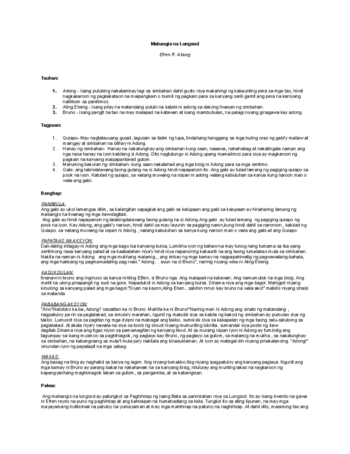 FIL OO2 Mabangis NA Lungsod - Mabangis na Lungsod Efren R. Abueg Tauhan ...