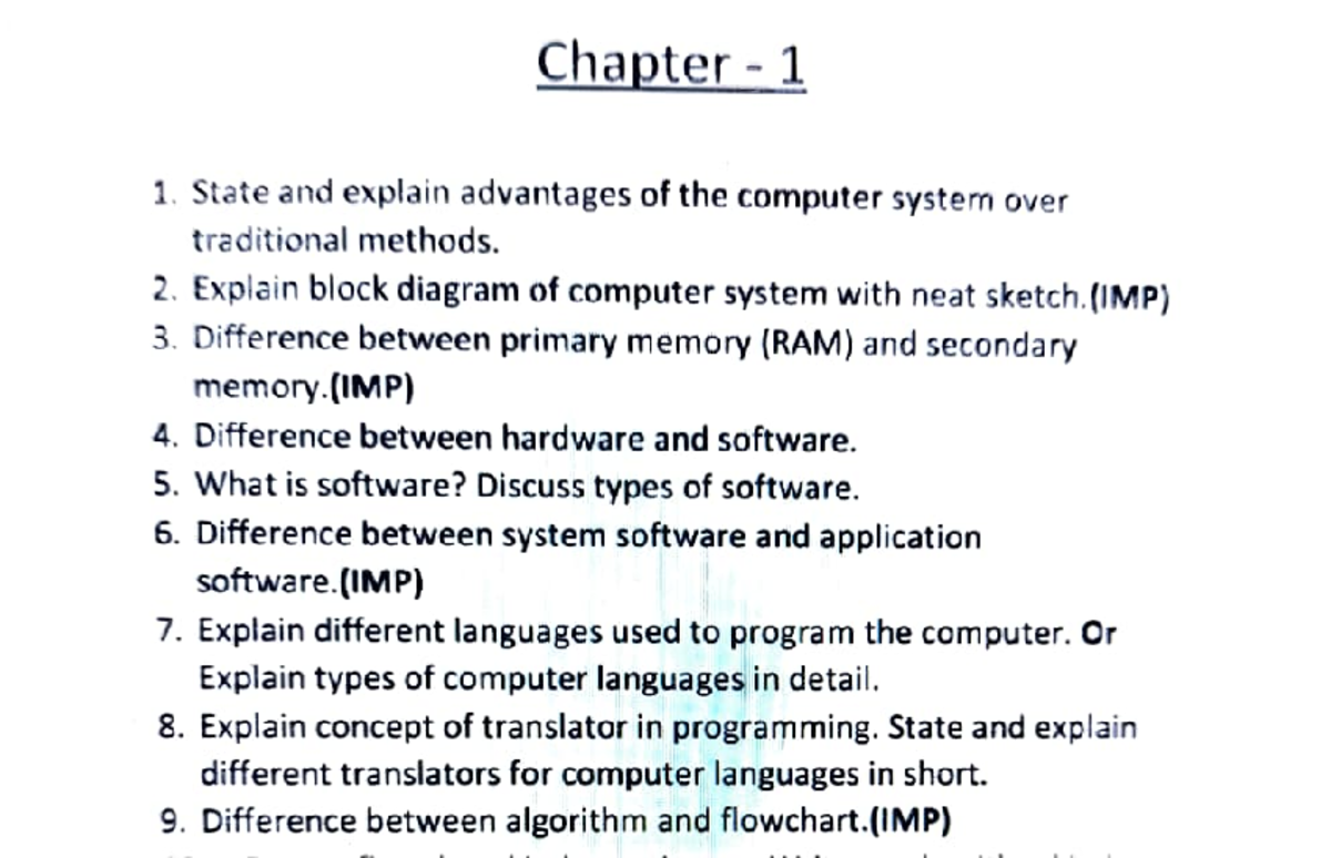 PPS IMP 3 - Good - Chapter 1 1. State and explain advantages of the computer system over ...
