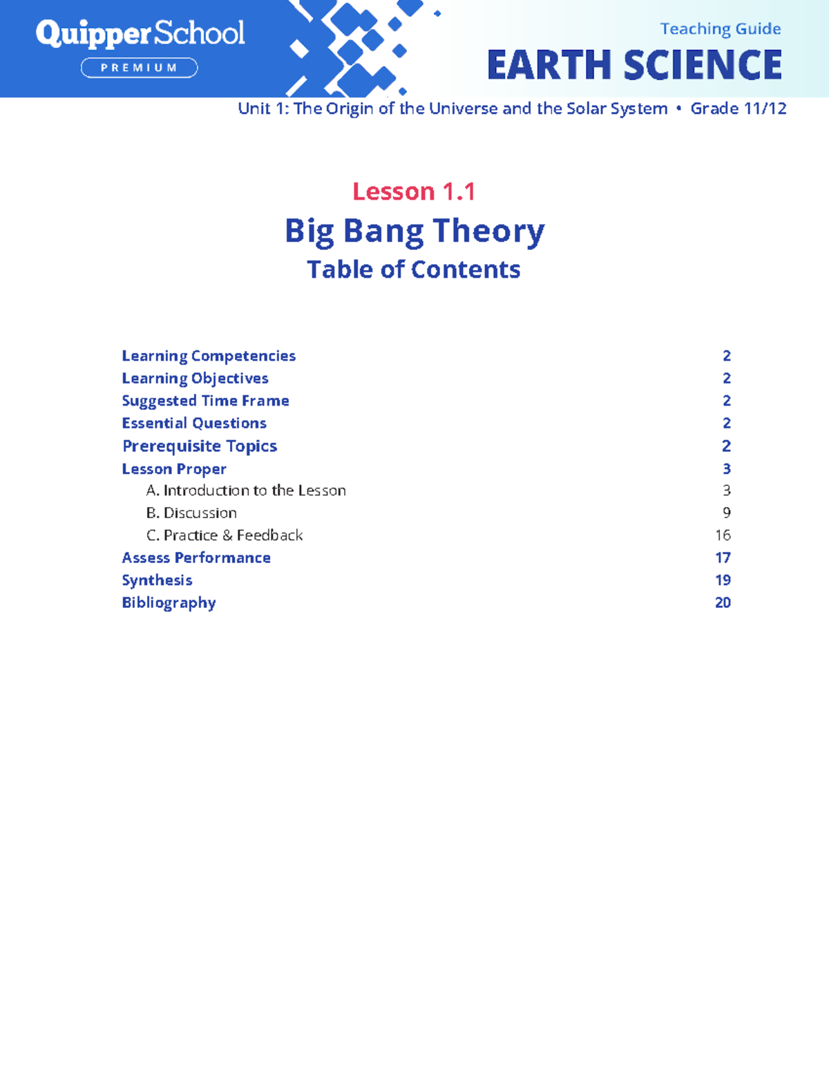 Earth Science SHS 1.1 Big Bang Theory - Lesson 1. Big Bang Theory ...