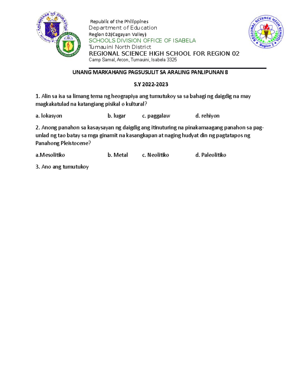 AP 8 Quarter 1 TEST - ap 8 exam - Republic of the Philippines ...