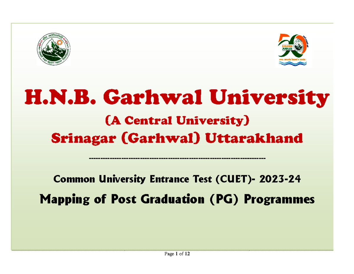Hnbgu CUET PG Mapping 2023 - H.N. Garhwal (A Central Srinagar (Garhwal) - Common University ...
