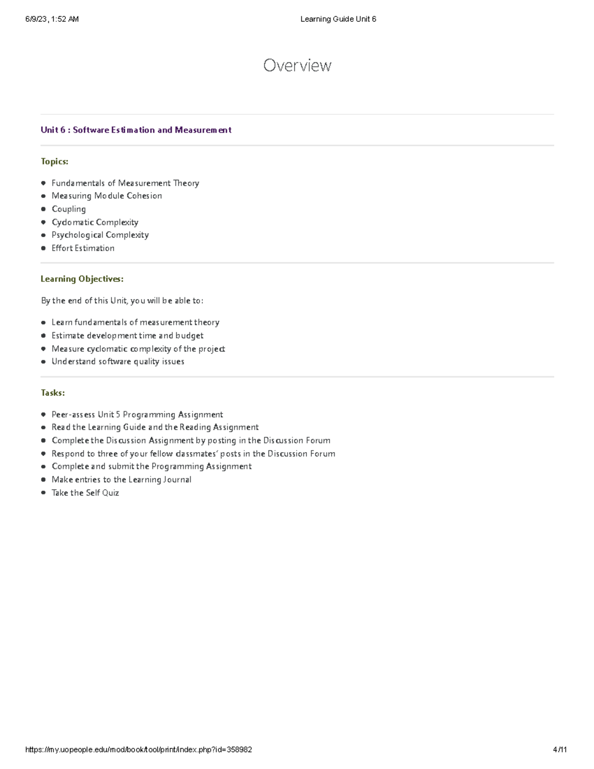 Learning Guide Unit 6 - Assignments for Unit 6 - Overview Unit 6 : Software Estimation and - Studocu