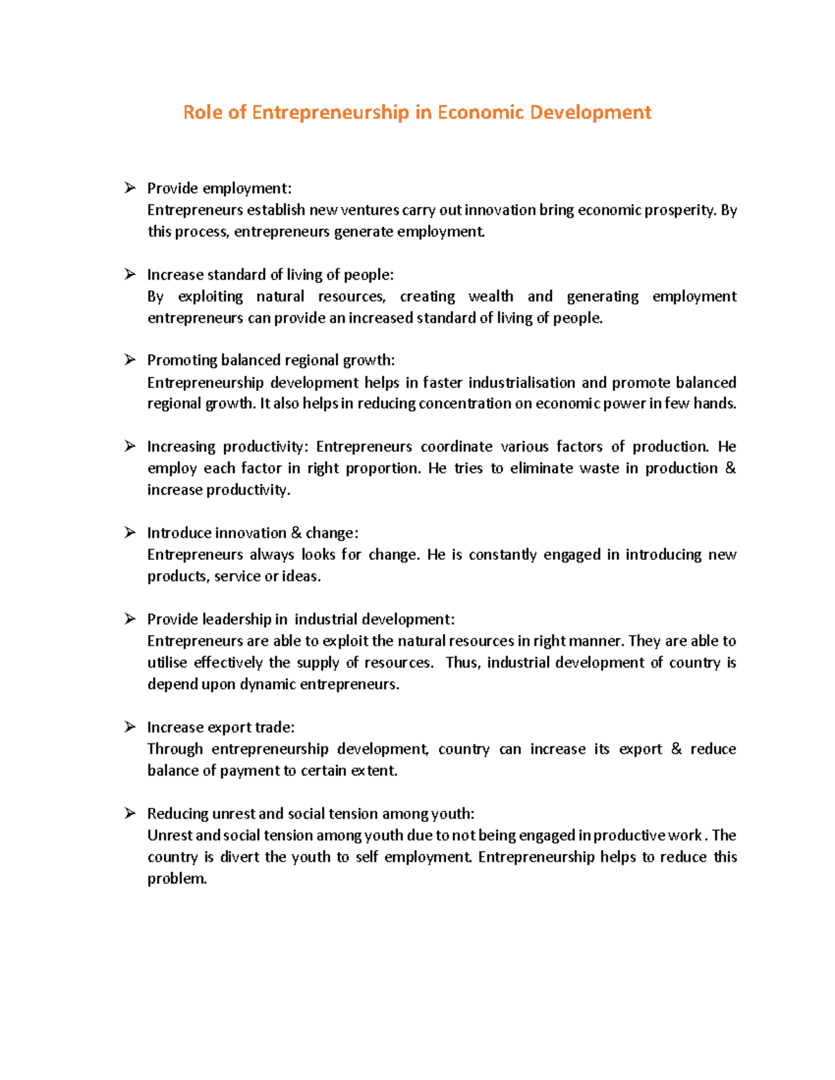 Role of Entrepreneurship in Economic Development - By this process ...