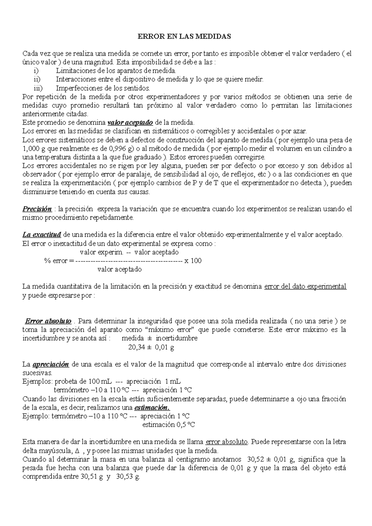 Error EN LAS Medidas - Guía - ERROR EN LAS MEDIDAS Cada vez que se ...