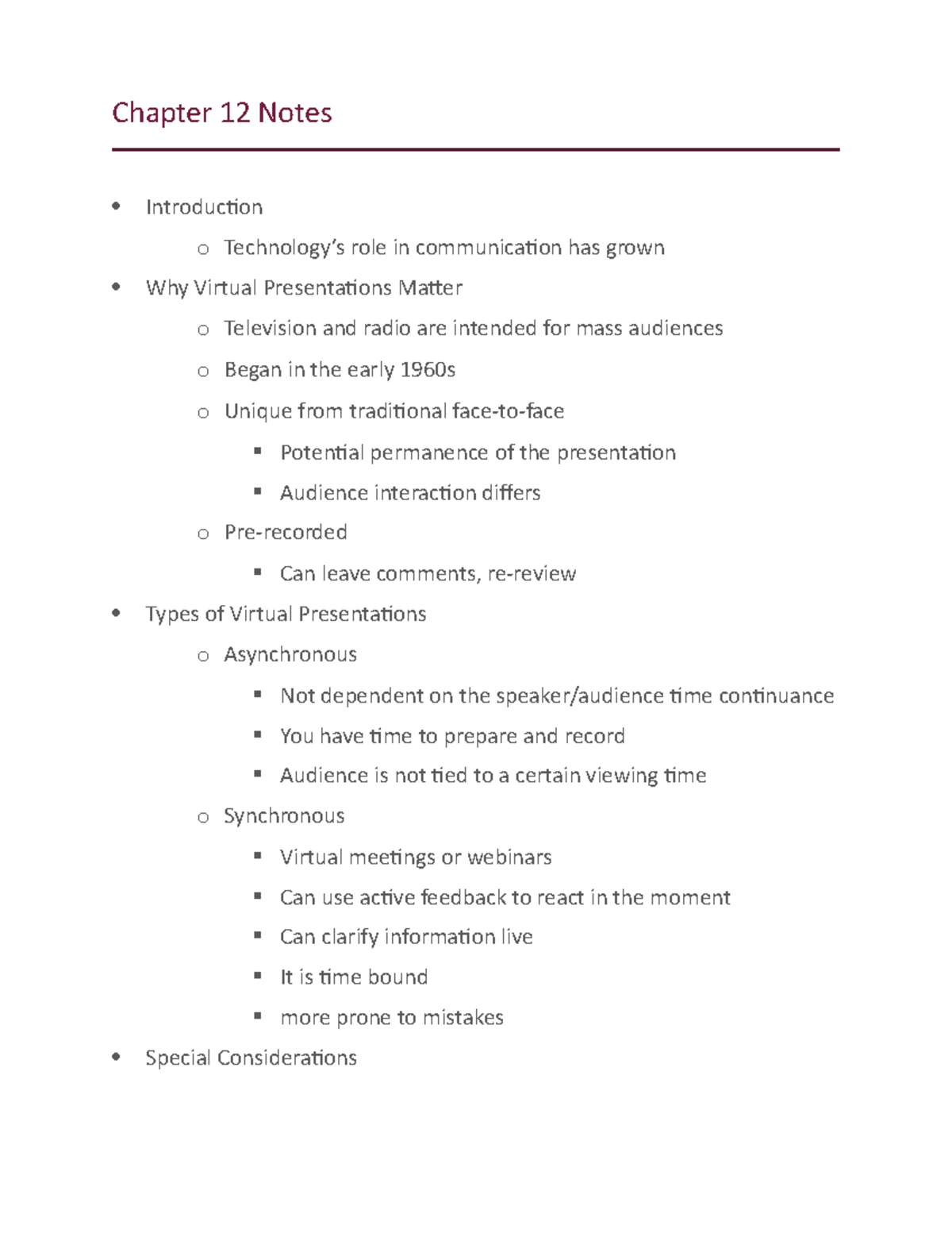 Chapter 12 Notes Chapter 12 Notes Introduction O Technologys Role In Communication Has Grown 