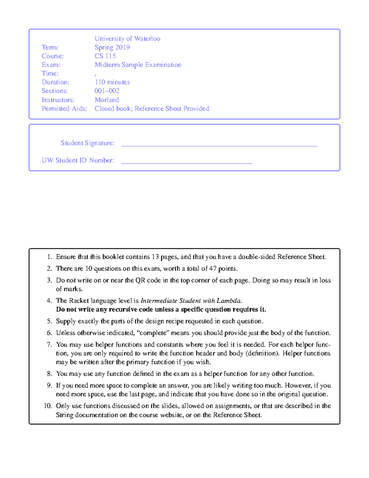 Midterm-sample-exam - midterm - University of Waterloo Term: Spring ...
