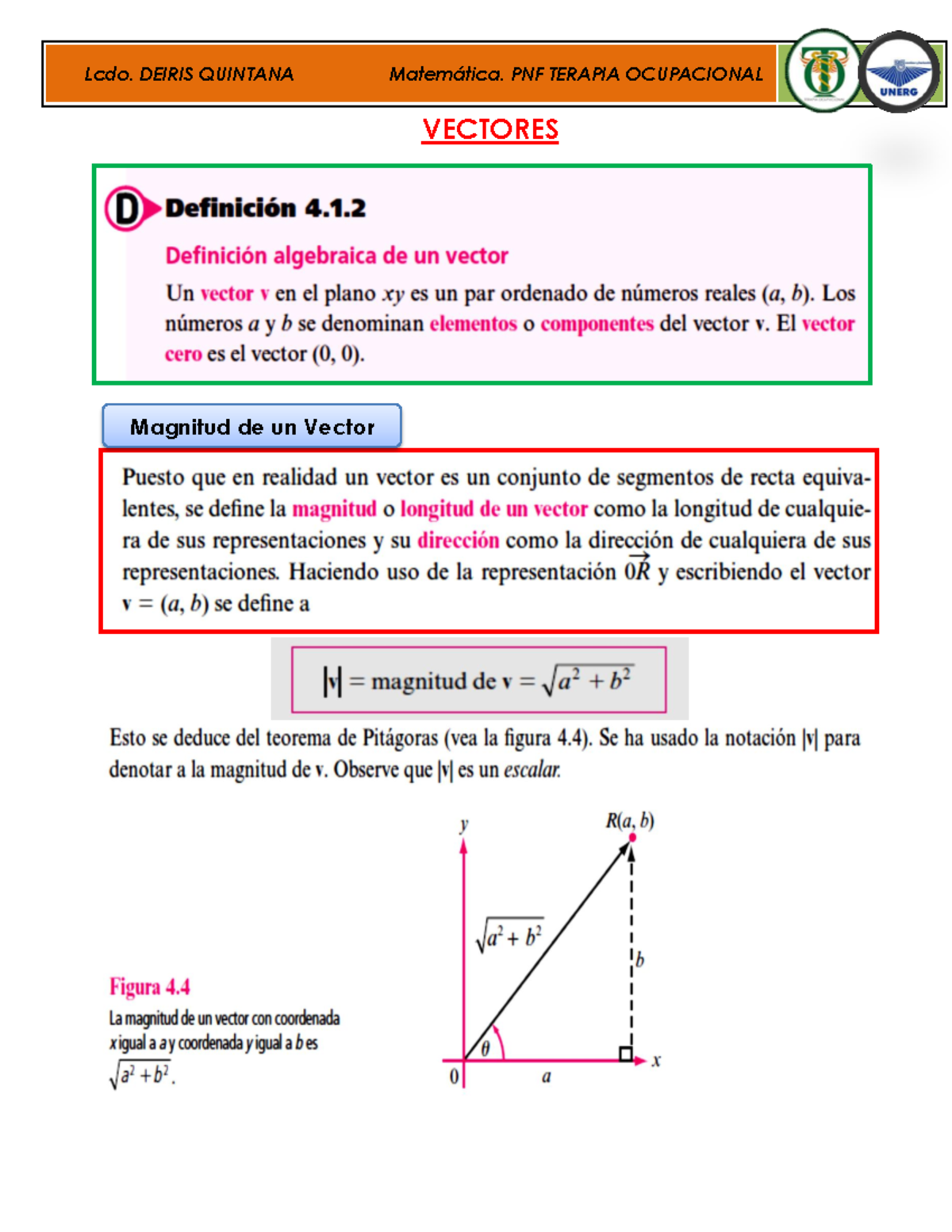 Vectores GUÍA UNO - VECTORES Magnitud de un Vector EJEMPLOS: Determinar ...