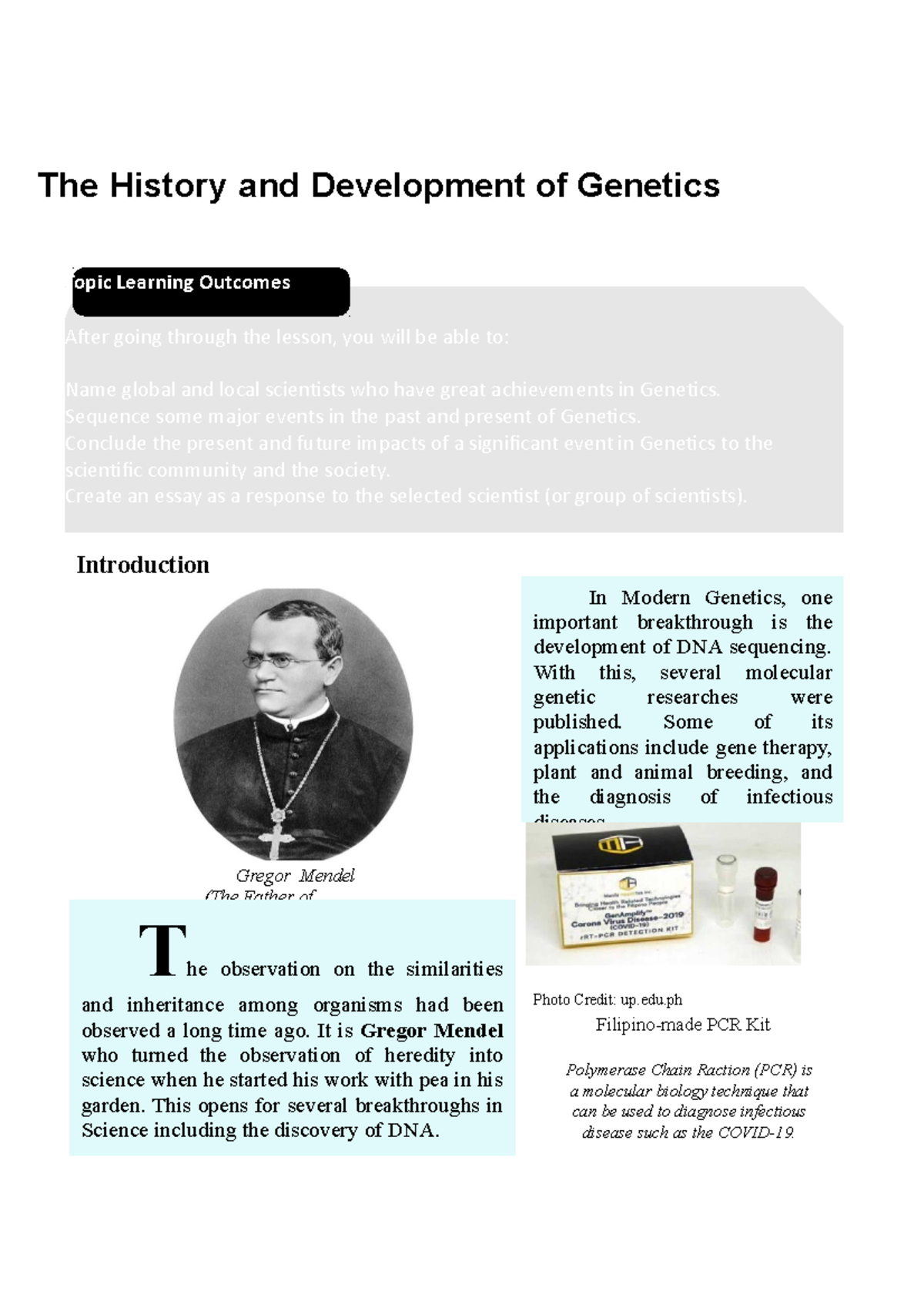 The History and Development of Genetics - Topic Learning Outcomes After ...