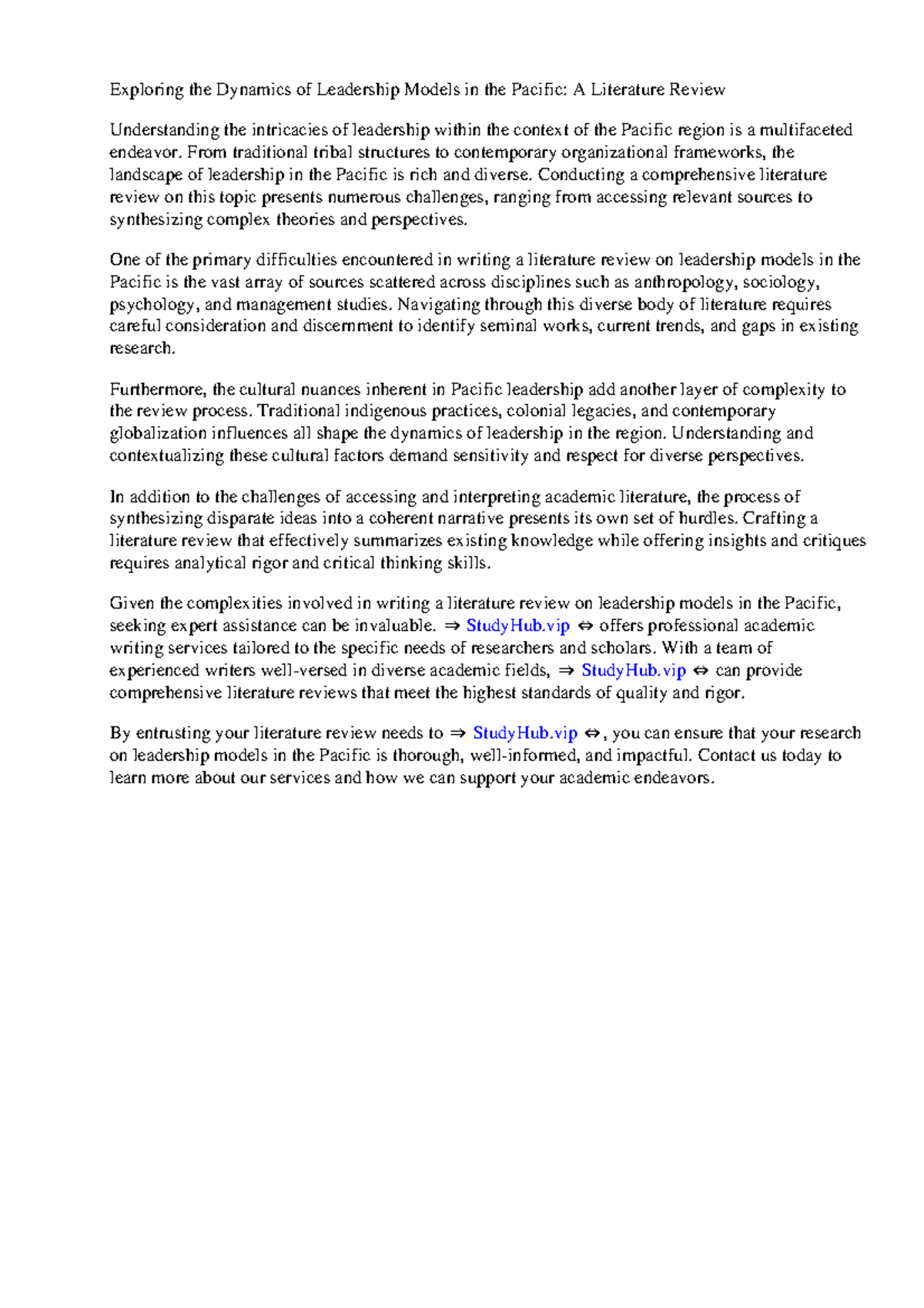 Literature Review Of Leadership Models In The Pacific - Exploring the ...