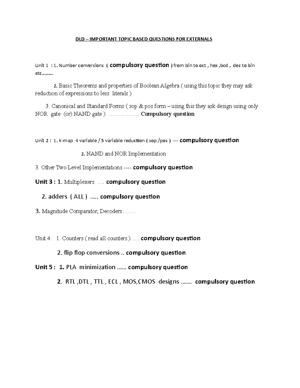 DLD - IMP Topic Based Questions FOR Externals - DLD – IMPORTANT TOPIC BASED QUESTIONS FOR ...