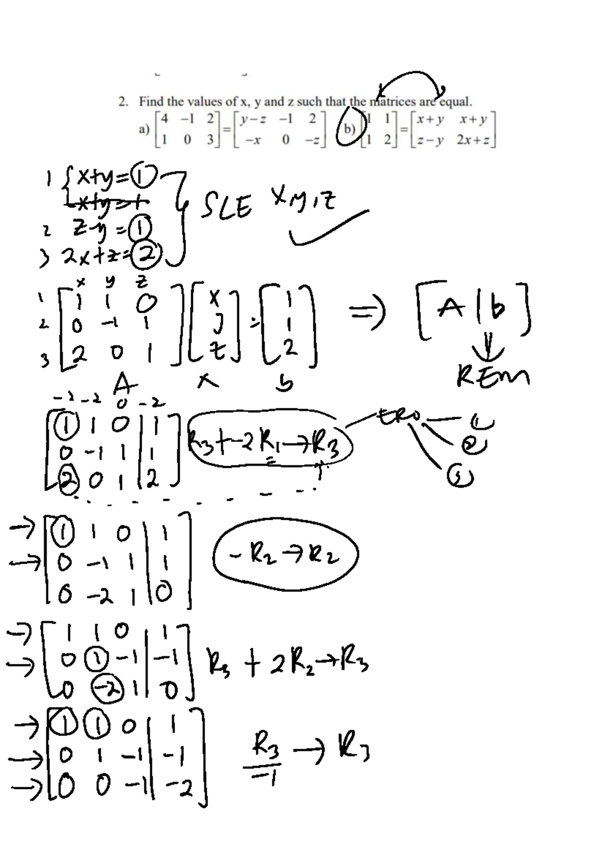 Mat263 week 1-2 - hihihi - 2. Find the values of X, y and Z such that the matrices are equal. a ...