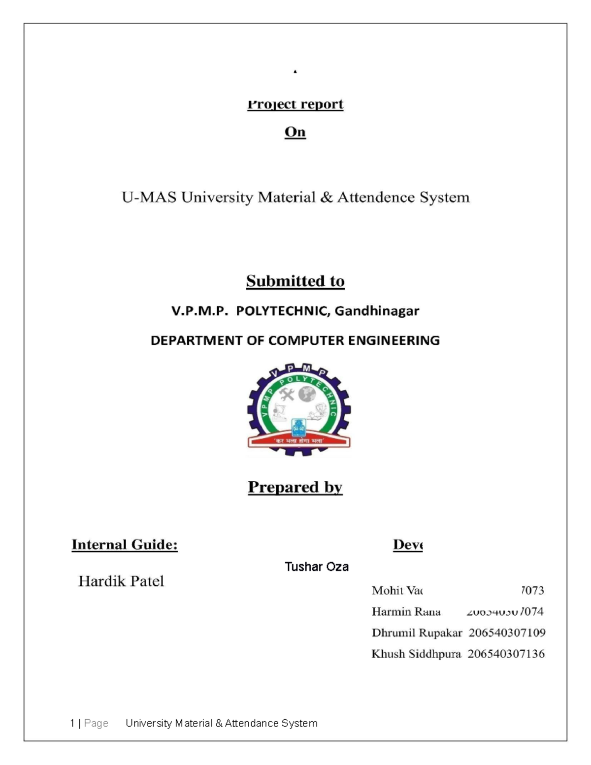Project Report (final) - 1 | Page University Material & Attendance ...