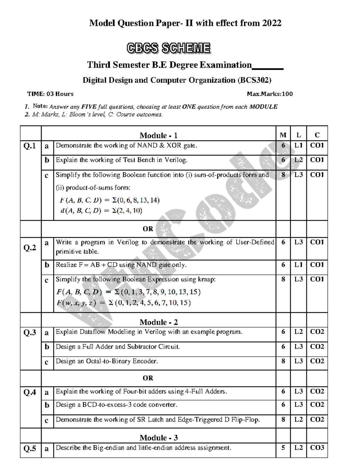 Model paper 2 - Model Question Paper- II with effect from 2022 Third Semester B Degree ...