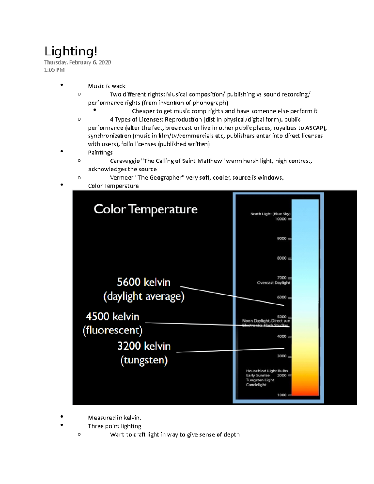 Lighting Lecture notes - Lighting! Thursday, February 6, 2020 1:05 PM ...