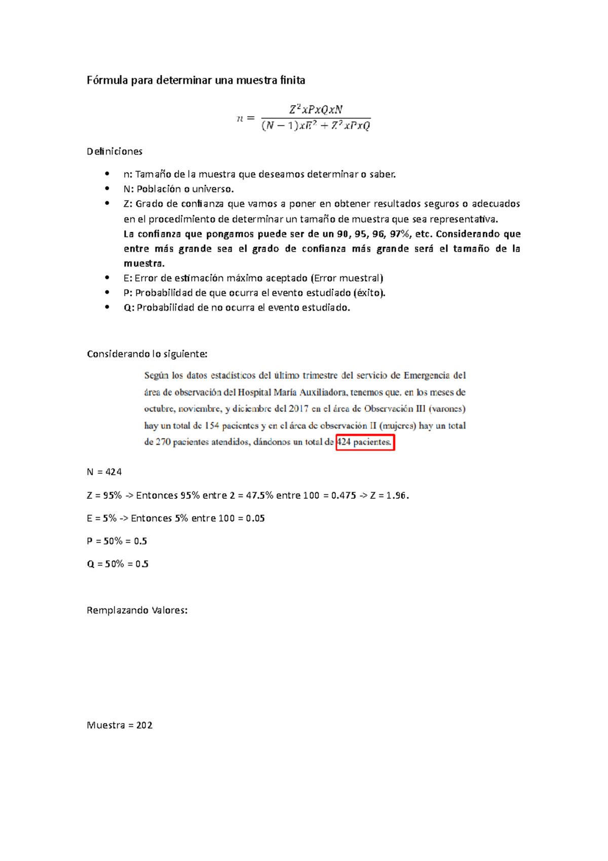 Fórmula para determinar una muestra finita - Fórmula para determinar ...