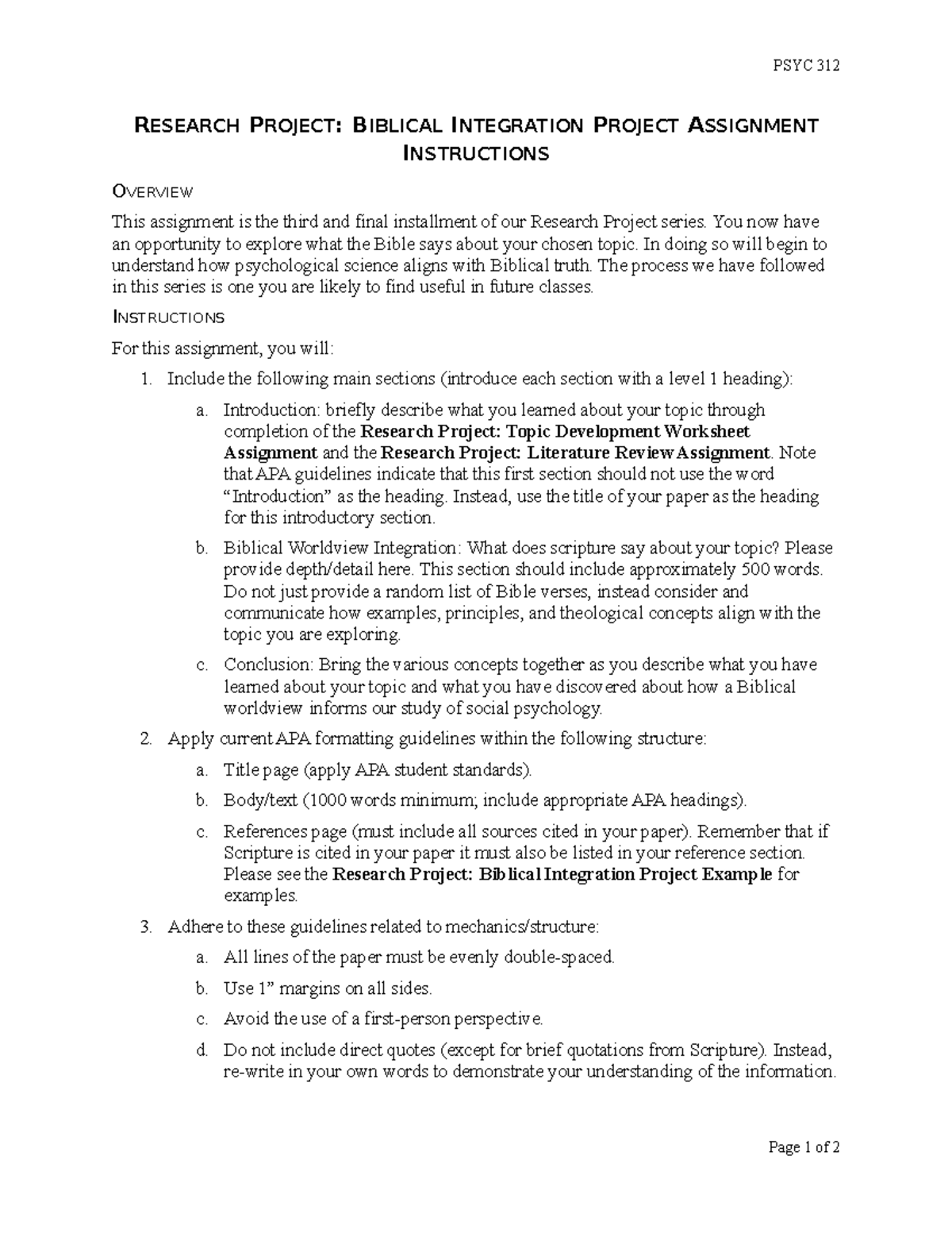 Research Project Biblical Integration Project Assignment Instructions ...