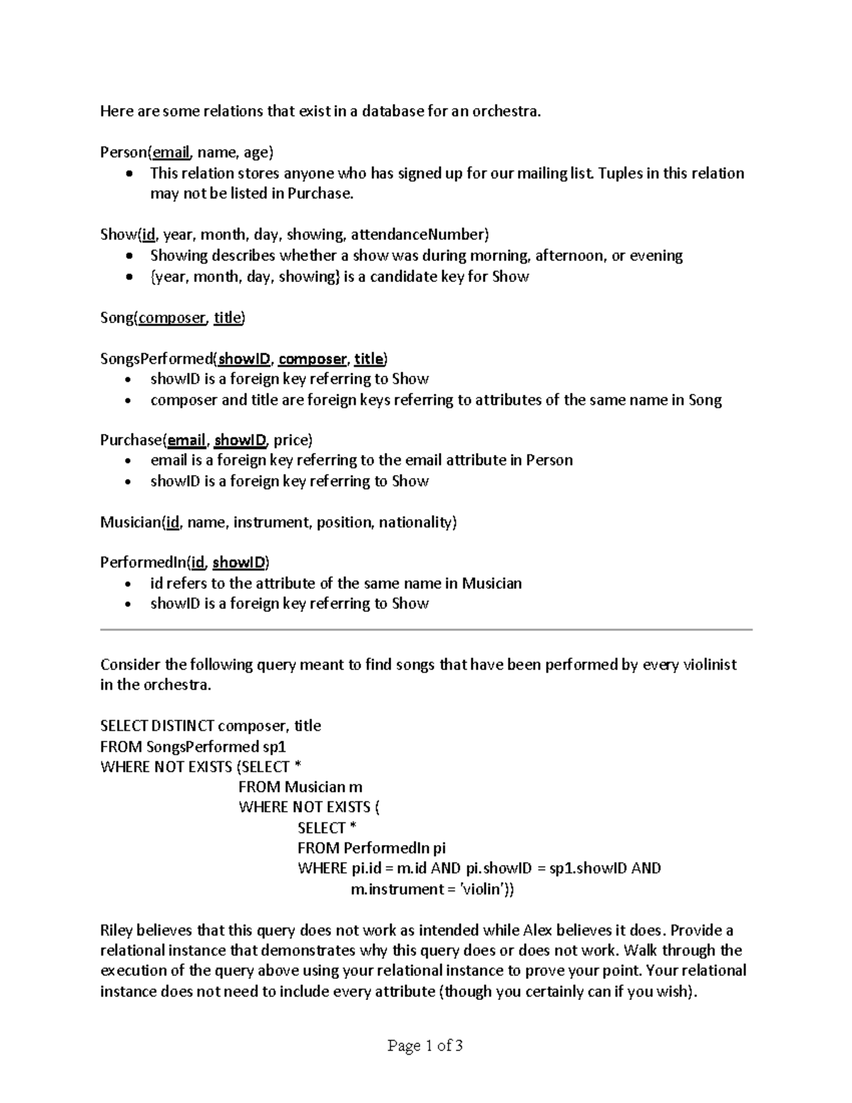 Sql 3 answers - in-class exercise - Page 1 of 3 Here are some relations ...