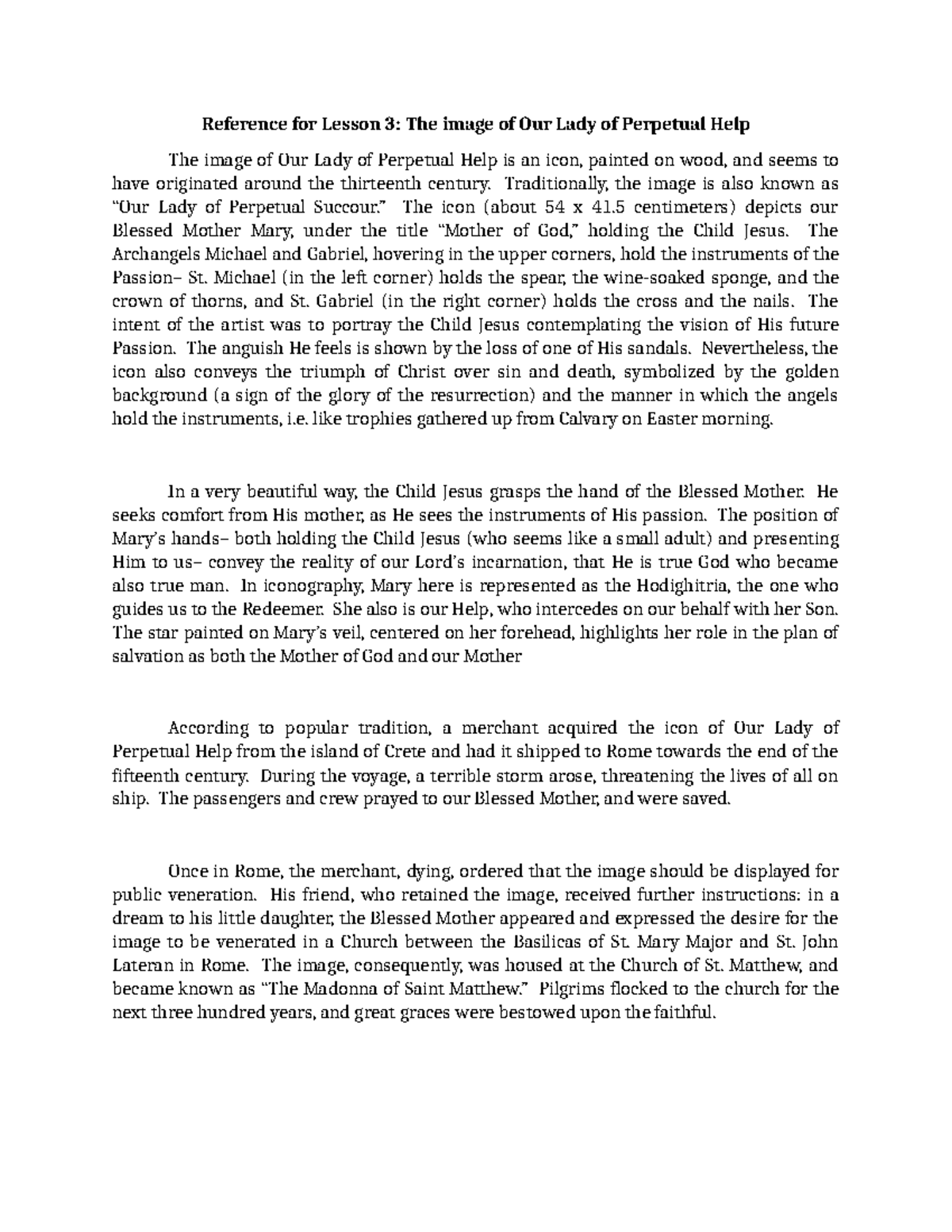 Reference for Lesson 3 - Traditionally, the image is also known as “Our ...