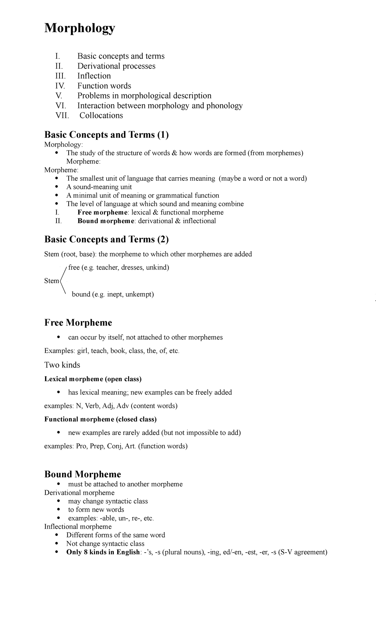Morphology - MAAM DOLLADO - Morphology I. Basic concepts and terms II. Derivational processes ...