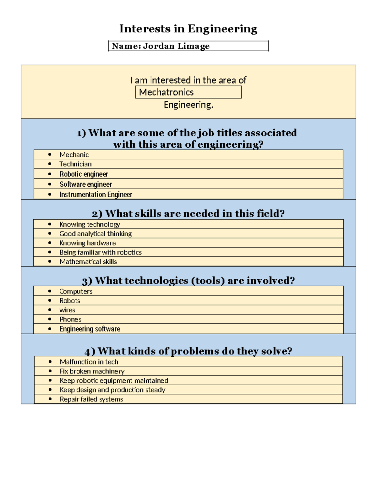 Interests in Engineering - Interests in Engineering Name: Jordan Limage ...