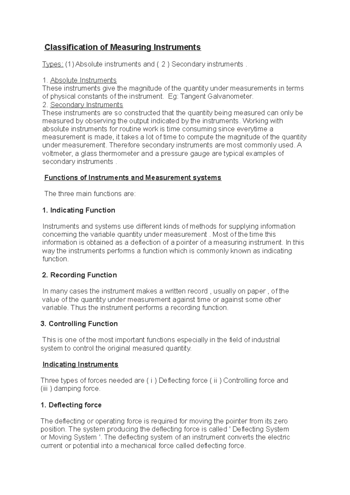 Measuring instruments - Classification of Measuring Instruments Types: (1) Absolute instruments ...