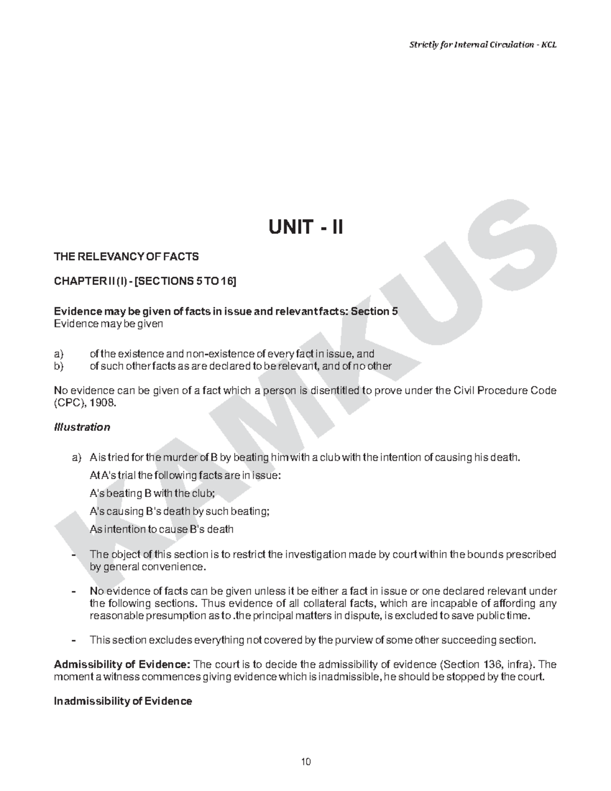 Law of Evidence Unit 2 - KAMKUS UNIT - II THE RELEVANCY OF FACTS ...