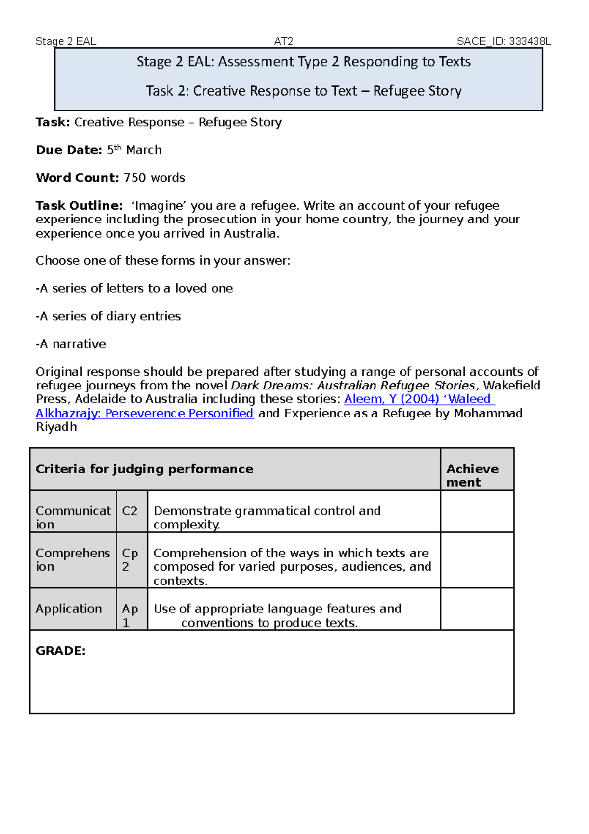 Creative Response - nepal - Task: Creative Response – Refugee Story Due ...