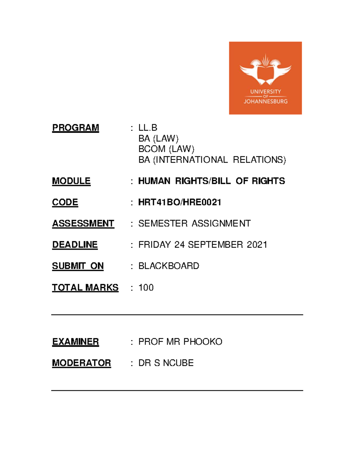 Human rights semester assignment 2021 upload - PROGRAM : LL BA (LAW ...