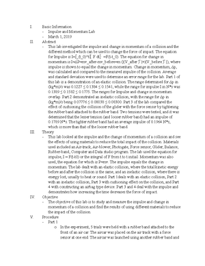 Ballistic Pendulum Lab Report - I. Basic Information - Ballistic ...