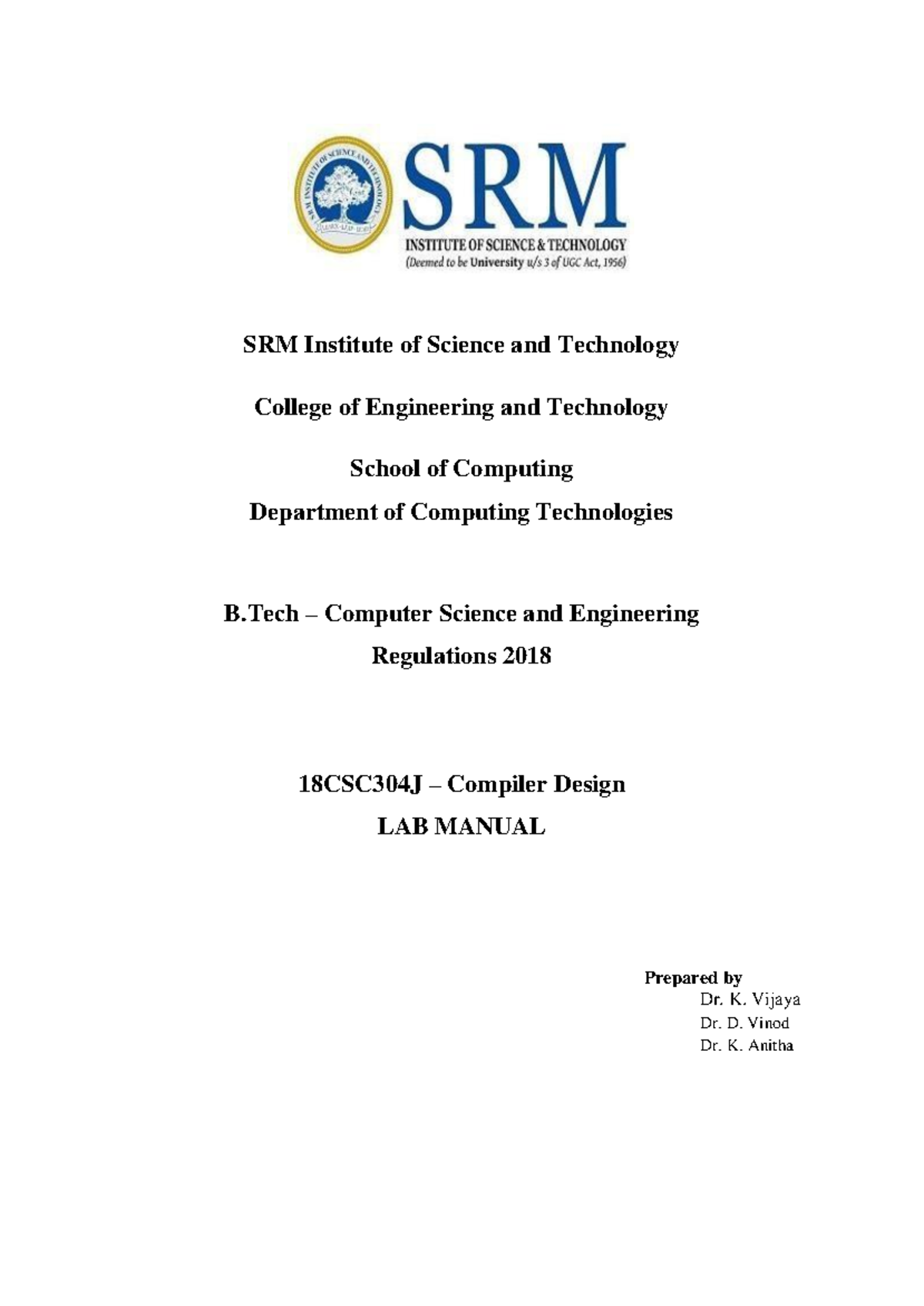 CD Lab Manual 2024 Ctech - SRM Institute of Science and Technology ...